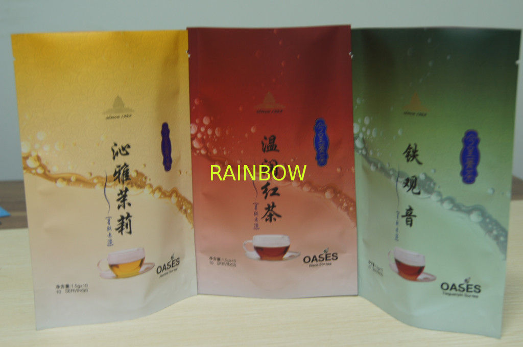 Zipper / Tear Notch Tea Bags Packaging Colorful Glossy Finish Stand Up
