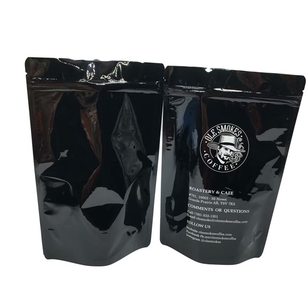 Tear Notch Standing Pouch Full Printing Zipper Laminated Glossy Black