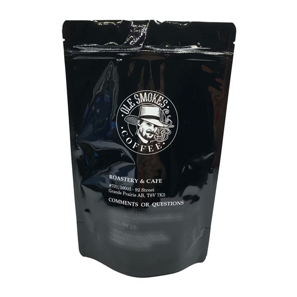 Tear Notch Standing Pouch Full Printing Zipper Laminated Glossy Black